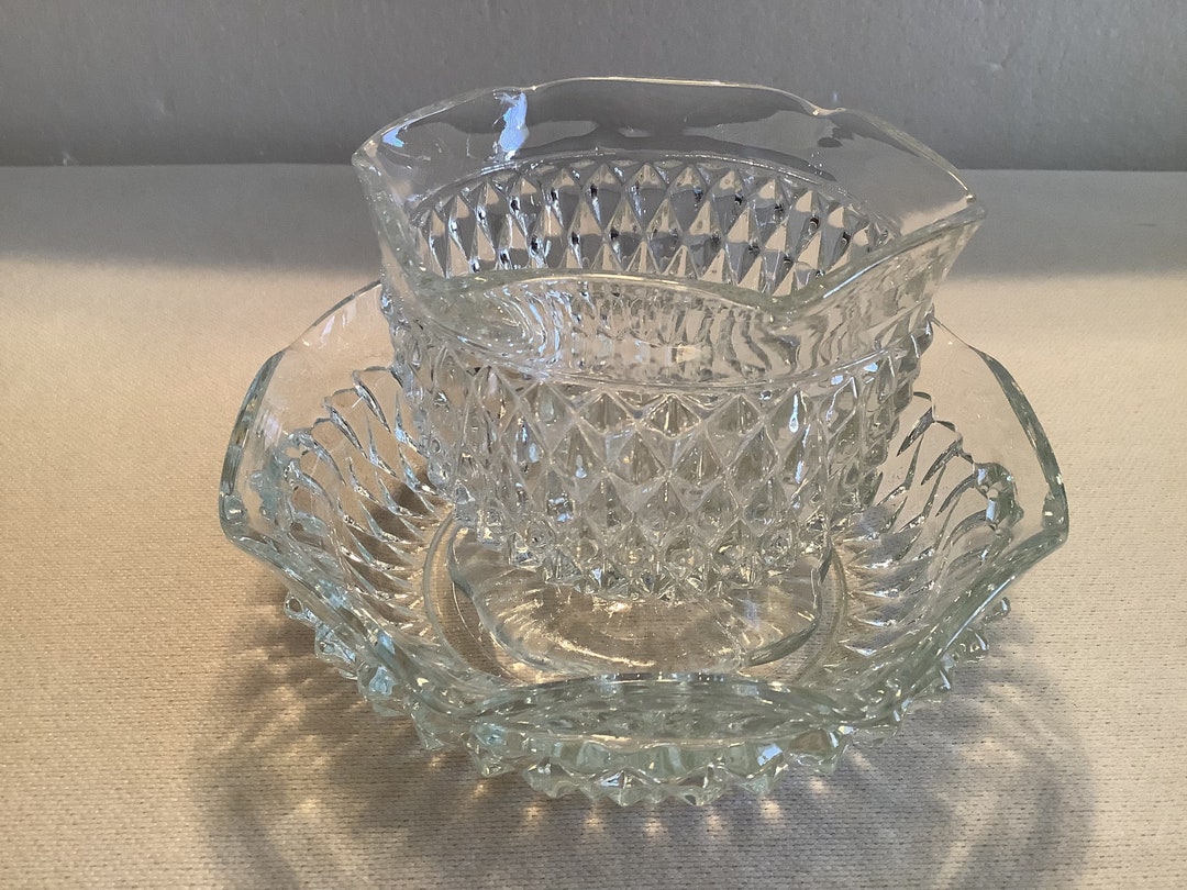 Vintage Indiana Glass Diamond Point Clear Pattern Clearglass Mayonnaise ...