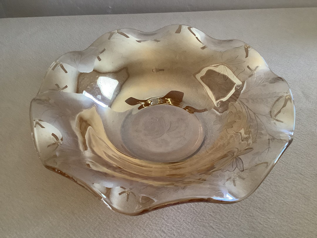 Vintage Jeannette Glass Floragold Louisa Pattern Carnival Glass Serving ...