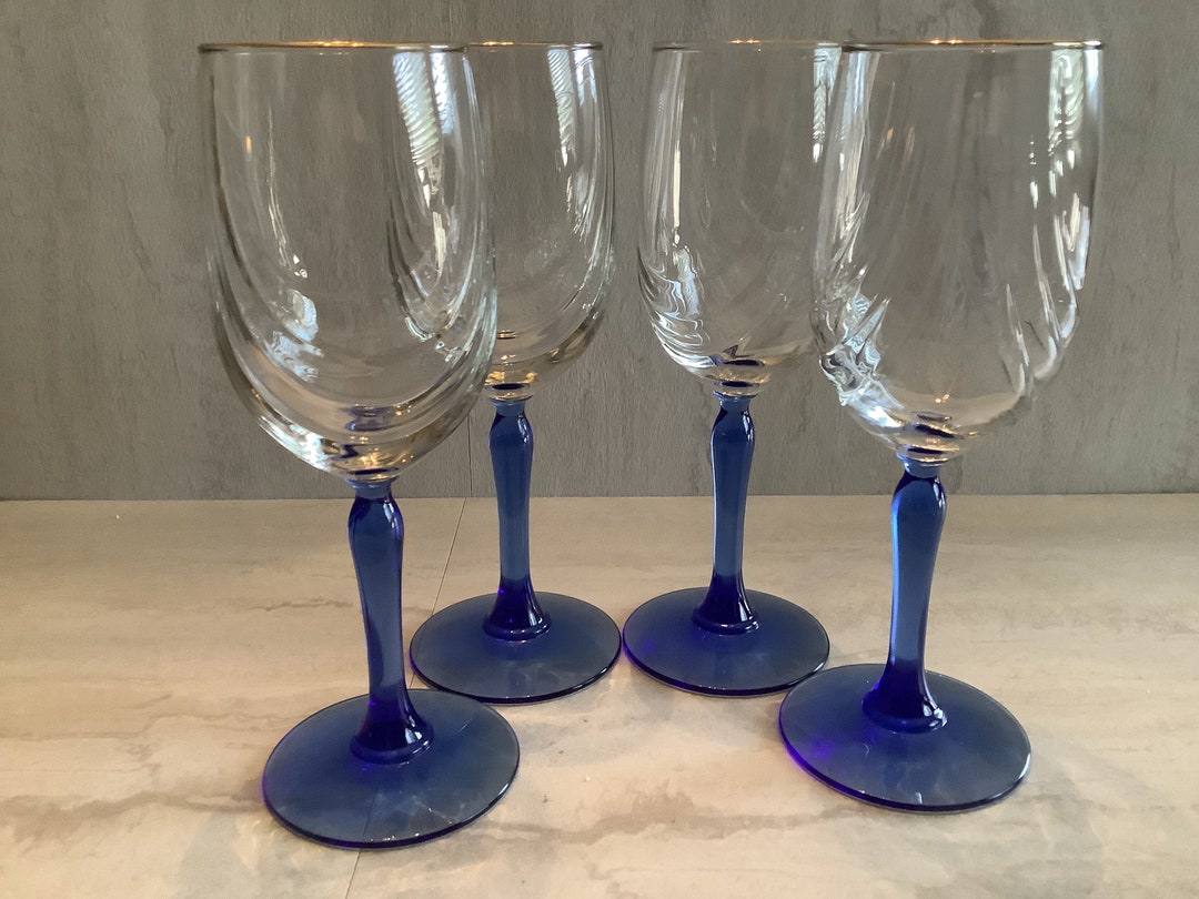 Vintage Libbey Glass Company Crystal Blue Pattern Clear Glass Water ...