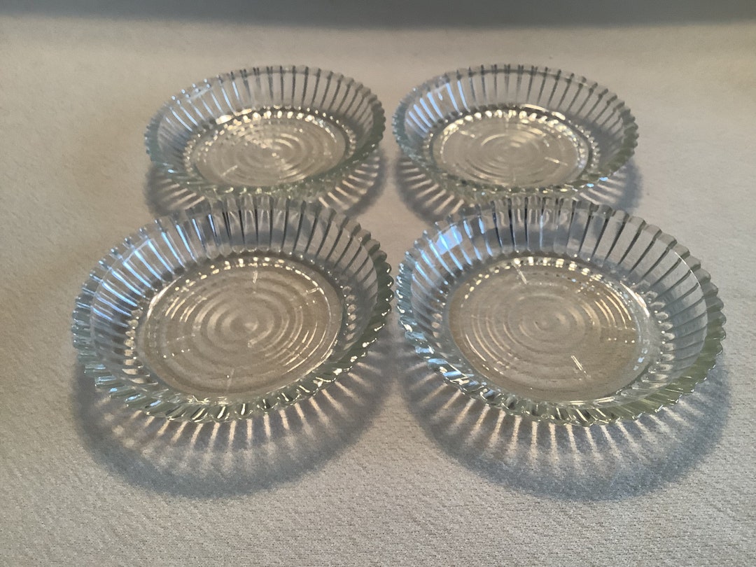 Vintage Clear Glass Drink Coasters With Ridged Design and Center Swirl ...
