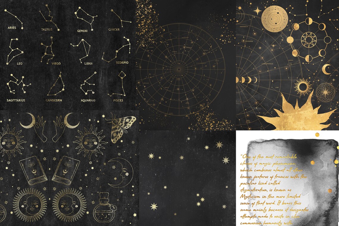 Black & Gold Celestial Magic Digital Printable Download - Etsy