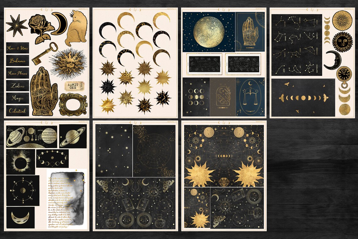 Black & Gold Celestial Magic Digital Printable Download - Etsy