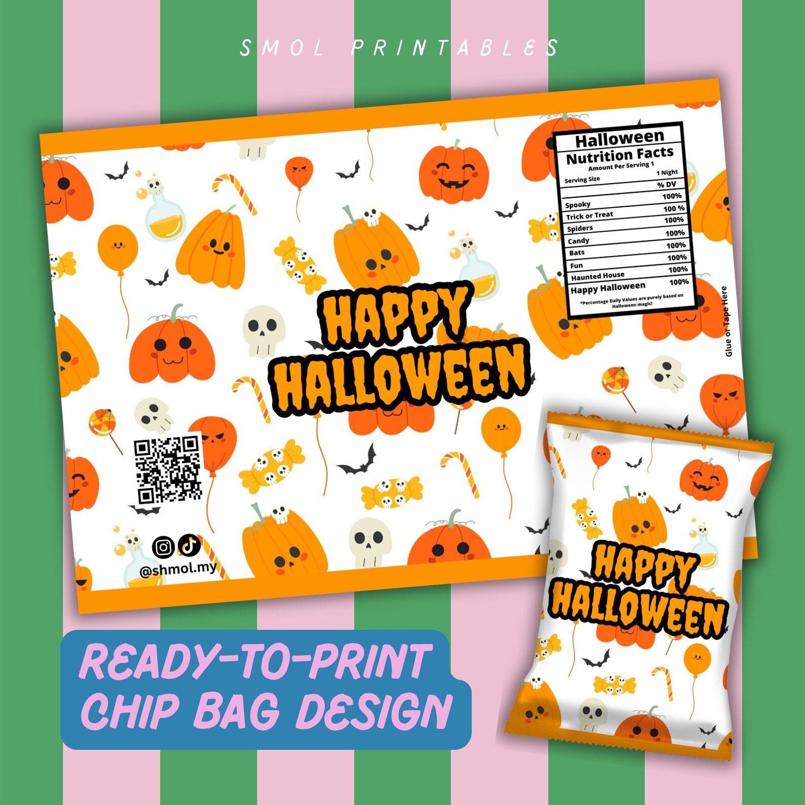 Ready to Print Chip Bag Design 2 Halloween Chip Bag Halloween Party ...