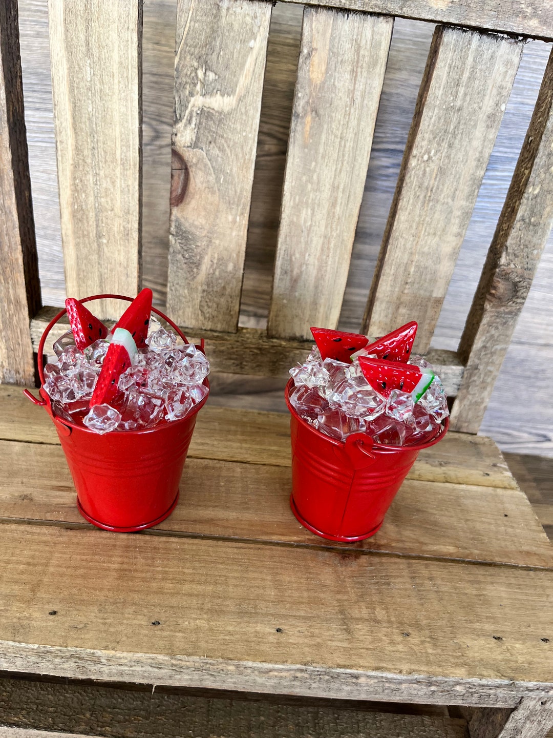 Faux Watermelon Ice Bucket, Red Metal Pail, Tiered Tray Decor - Etsy