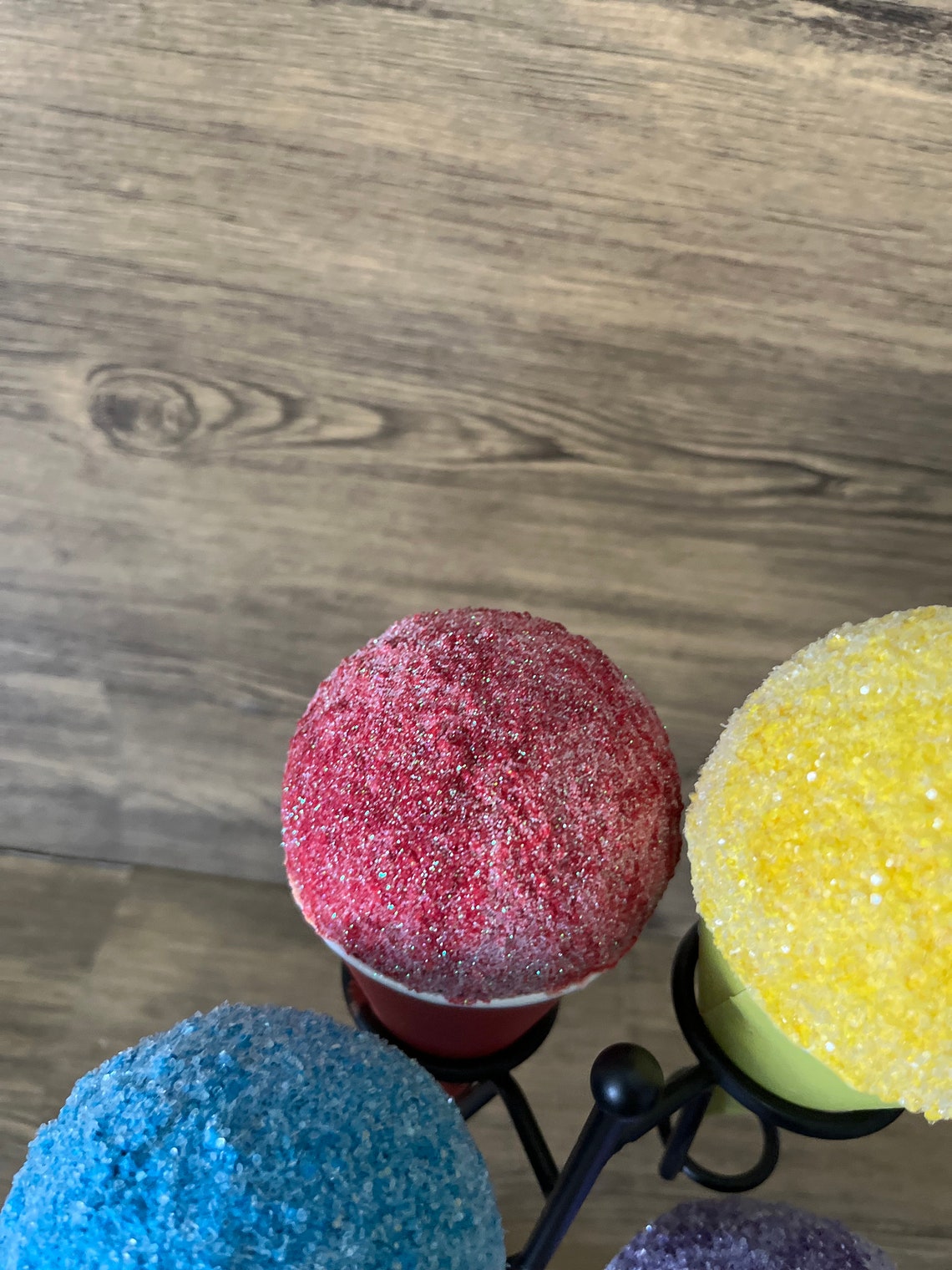 Colored Faux Snow Cones in a Paper Snow Cone Cup, Tiered Tray Decor ...