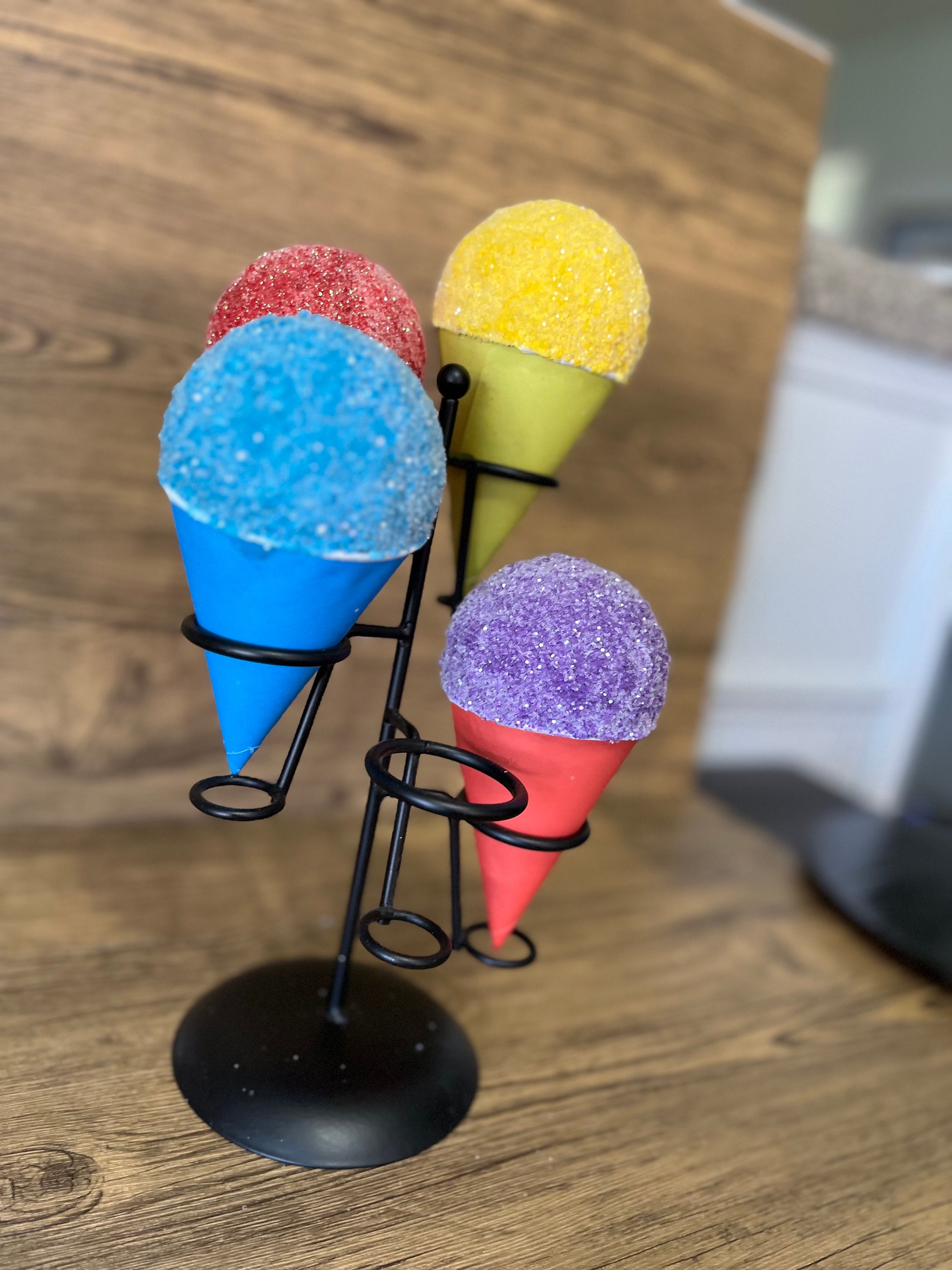 Colored Faux Snow Cones in a Paper Snow Cone Cup, Tiered Tray Decor ...