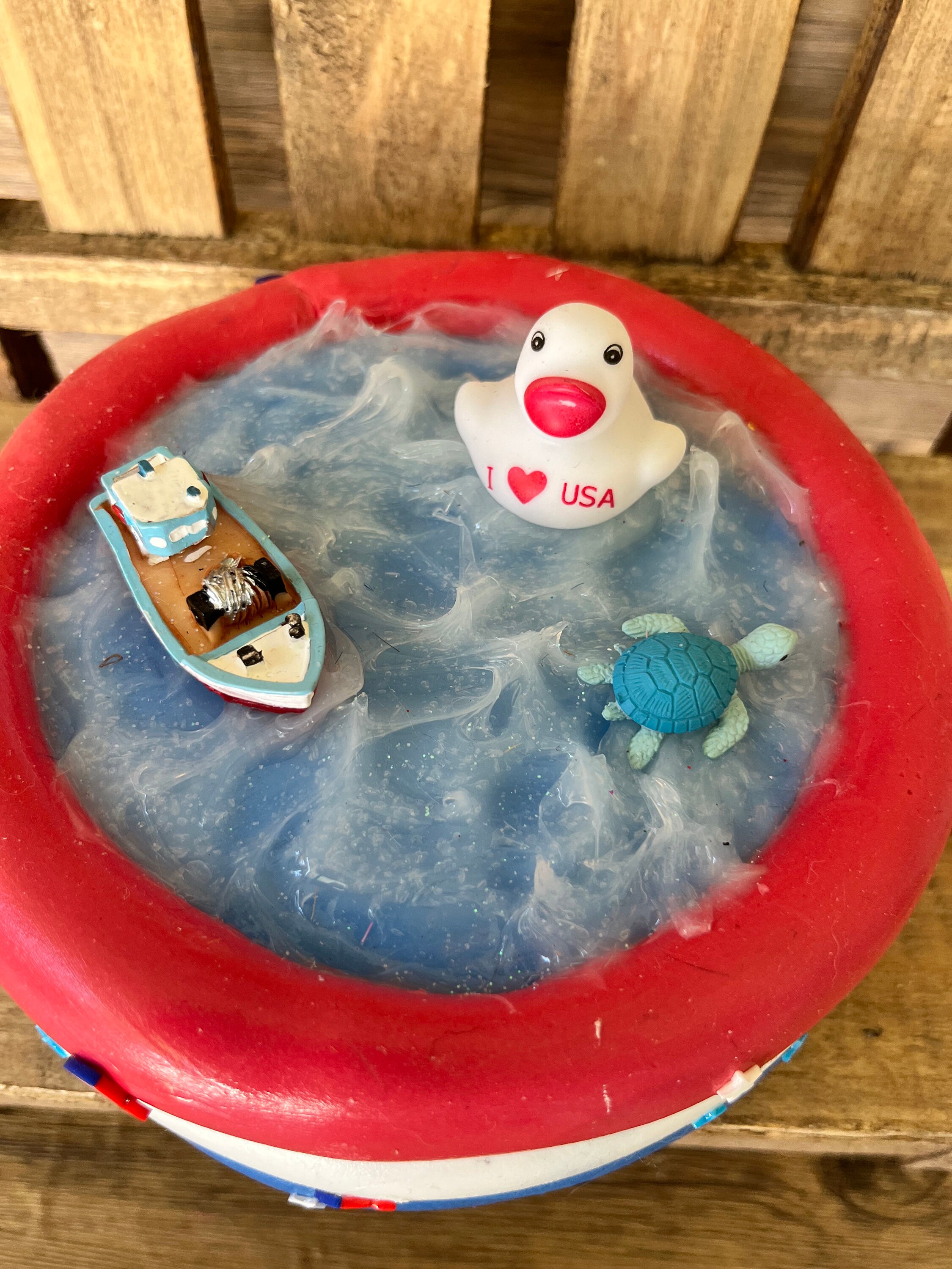 Miniature Swimming Pool With Boat, Duck and Turtle, Tiered Tray Décor ...