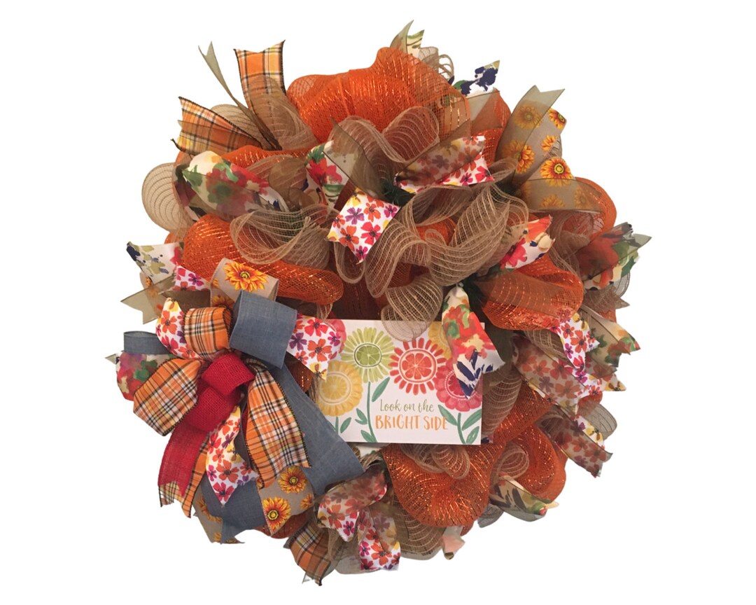 Look on the Bright Side Floral Ribbon Burlap Mesh Wreath, Home Decor ...