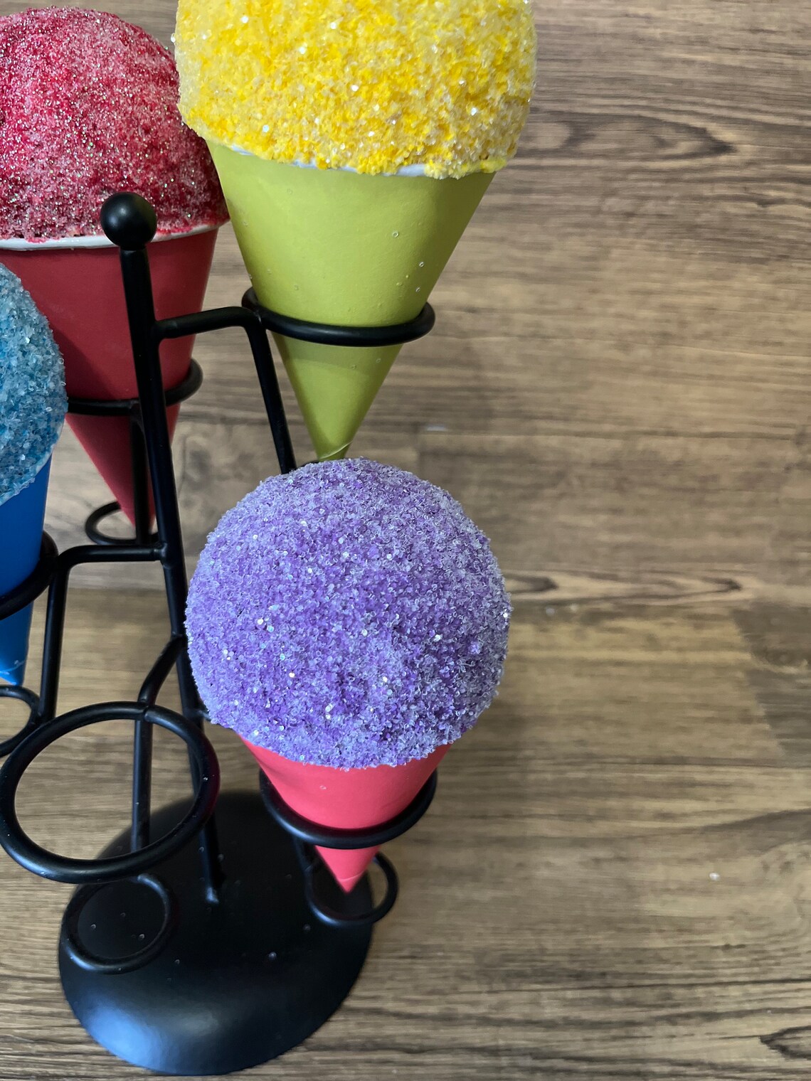 Colored Faux Snow Cones in a Paper Snow Cone Cup, Tiered Tray Decor ...