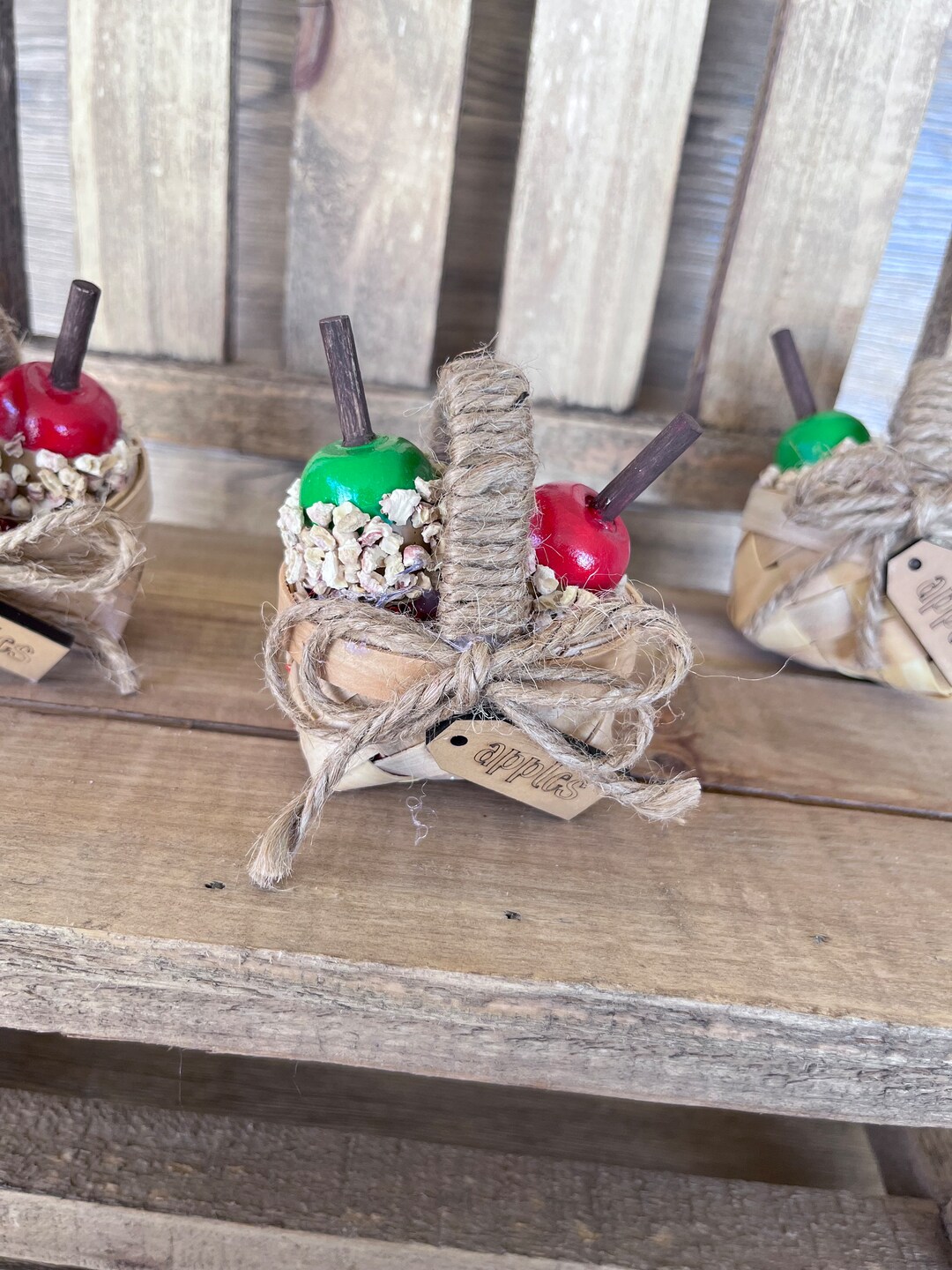 Faux Mini Candy Apple Baskets, Faux Peanuts, Wicker Basket, Fake Food ...