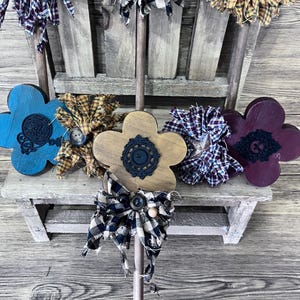 Colorful Wooden Flowers With Clock Faces and Cloth Bows, Buttons, Beads ...