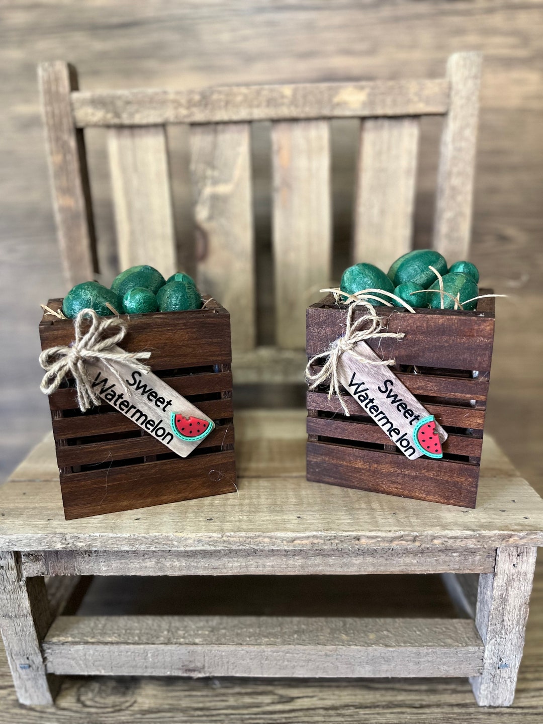 Miniature Faux Sweet Watermelon Crates, Faux Fruit, Tiered Tray Decor ...