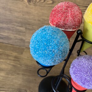 Colored Faux Snow Cones in a Paper Snow Cone Cup, Tiered Tray Decor ...