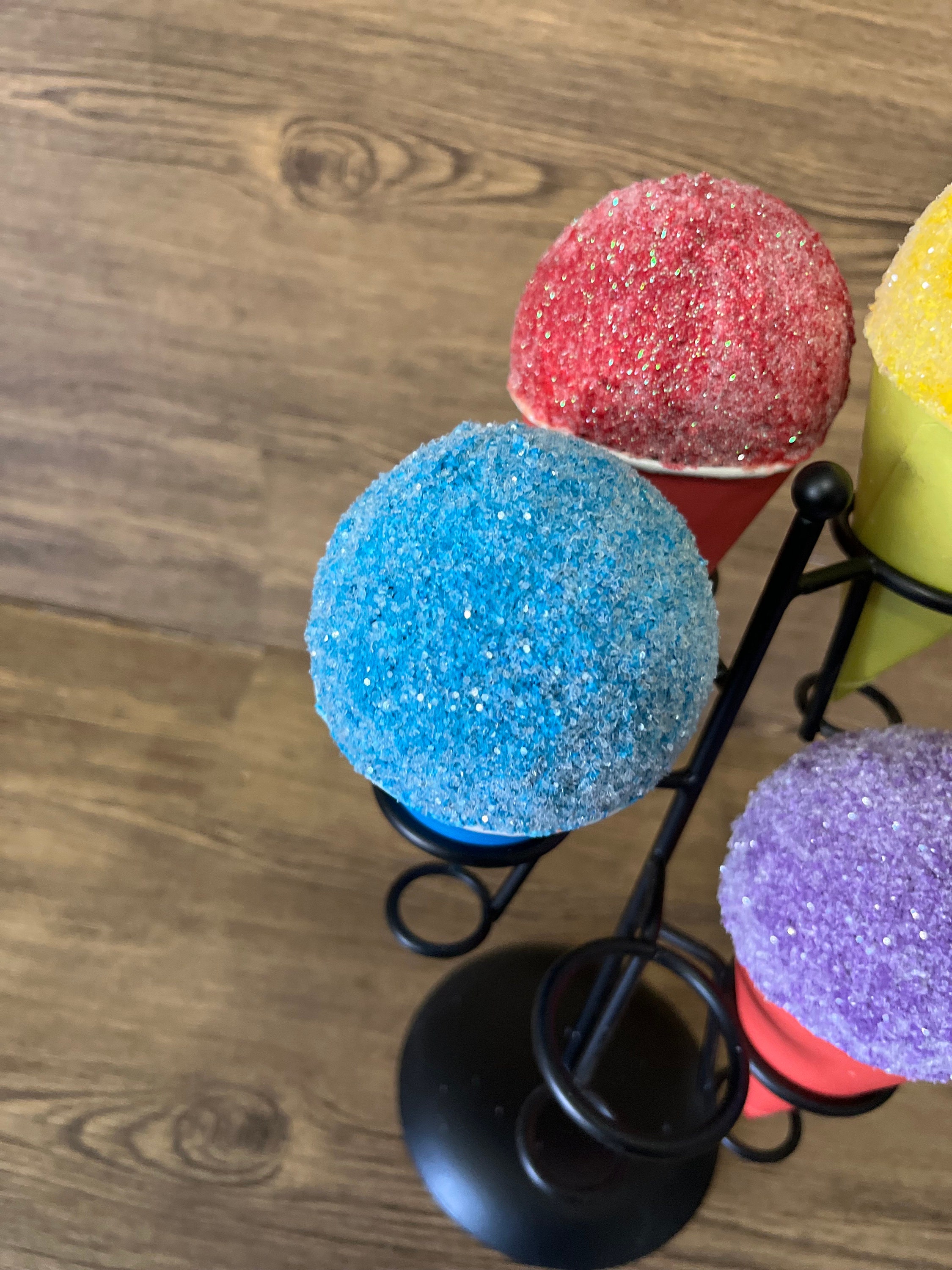 Colored Faux Snow Cones in a Paper Snow Cone Cup, Tiered Tray Decor ...