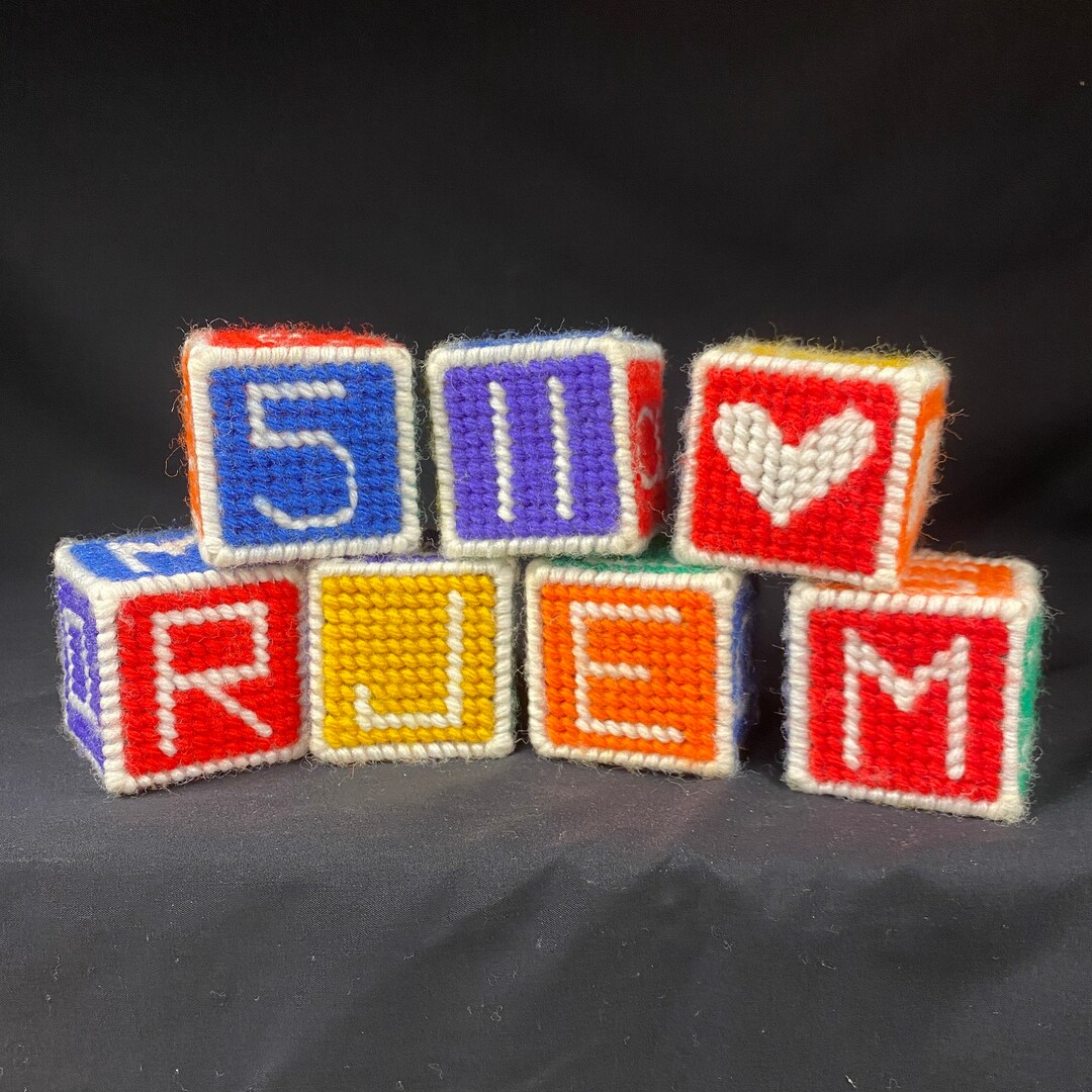 Vintage Plastic Canvas Blocks With Bell Inside - Hand Made - 7 Total ...