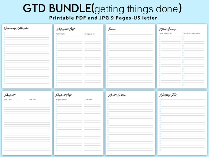 Printable Getting Things Done GTD Planner GTD Worksheets - Etsy Printable Getting Things Done GTD Planner GTD Worksheets - Etsy