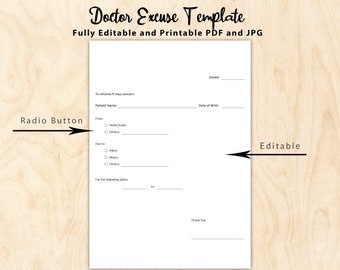 Medical Work Excuse Template - Etsy