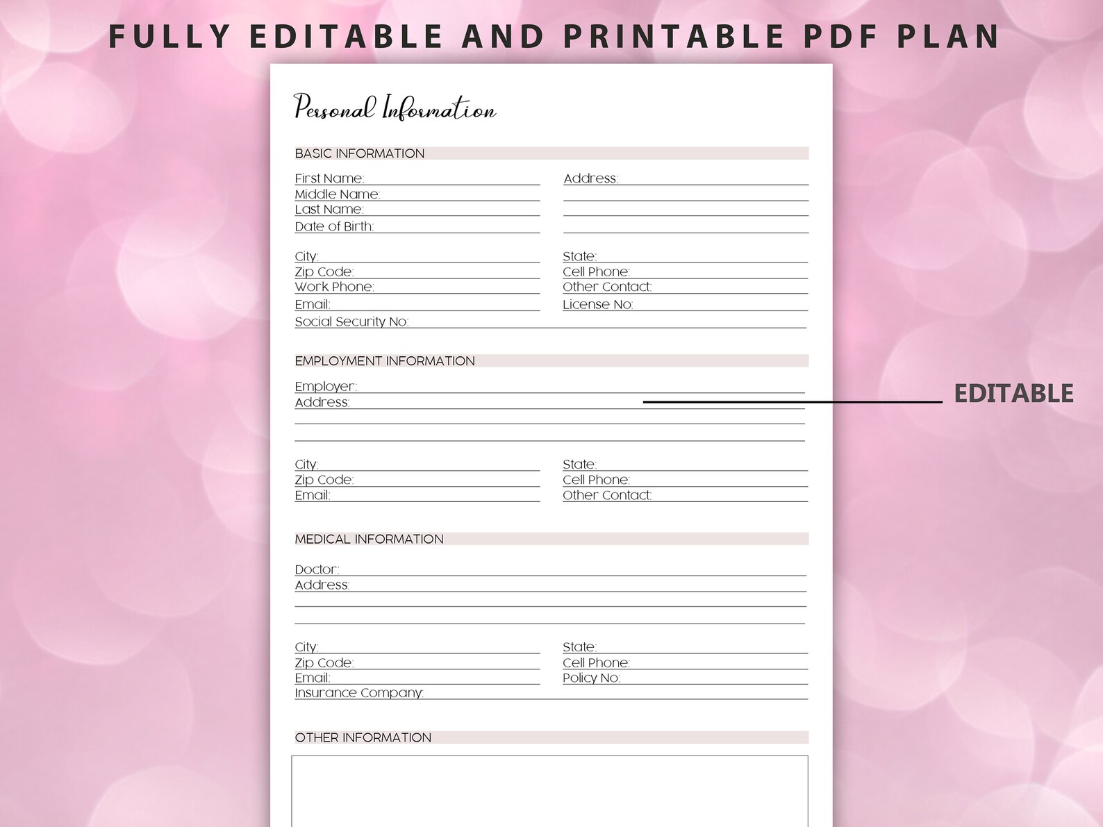 Editable Personal Information Personal Information Template - Etsy