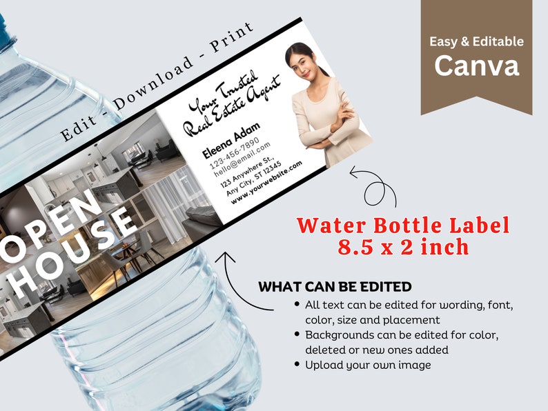 Open House Water Bottle Label Template Done for You, Open House Bottle ...