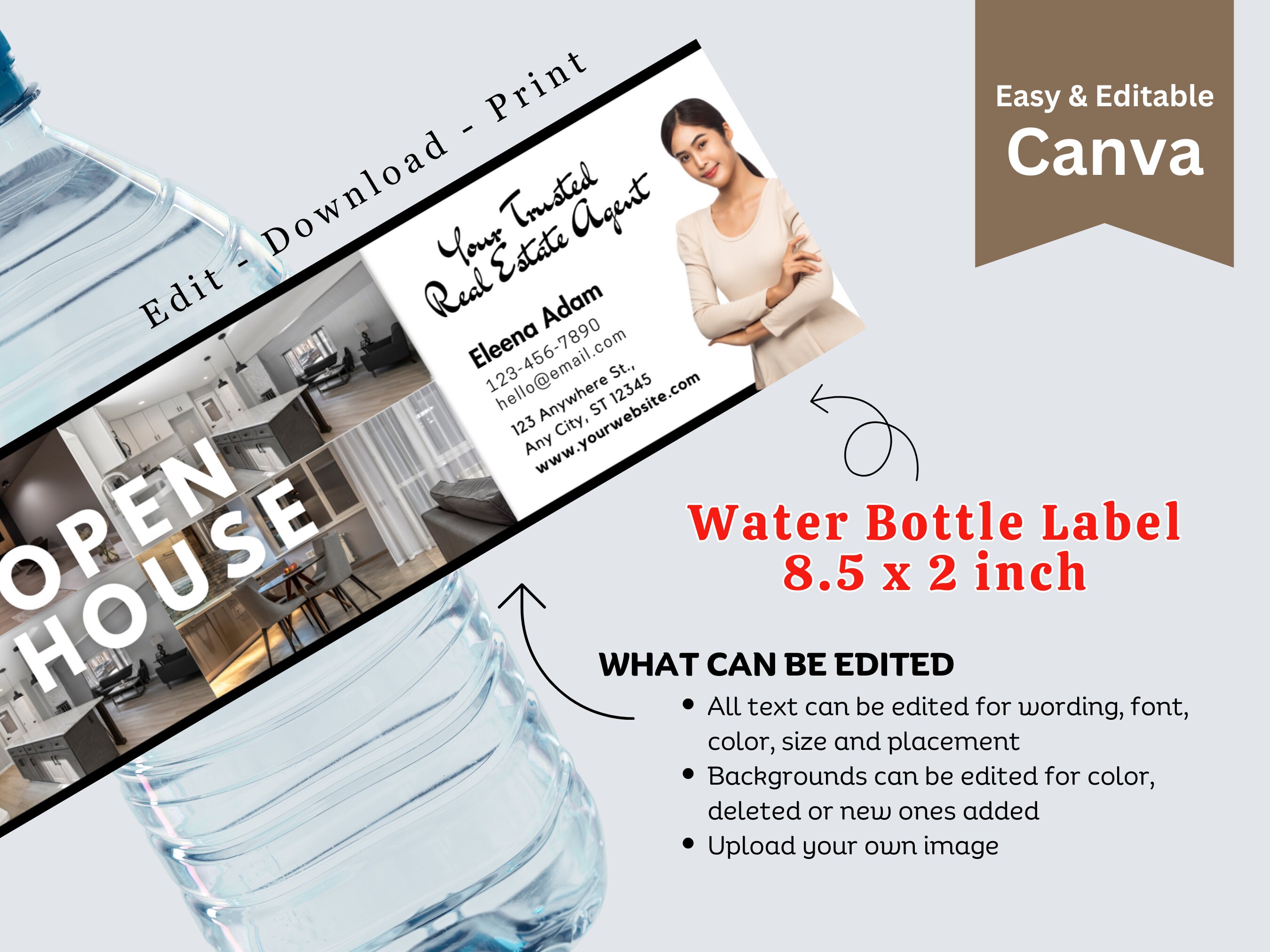 Open House Water Bottle Label Template Done for You, Open House Bottle ...