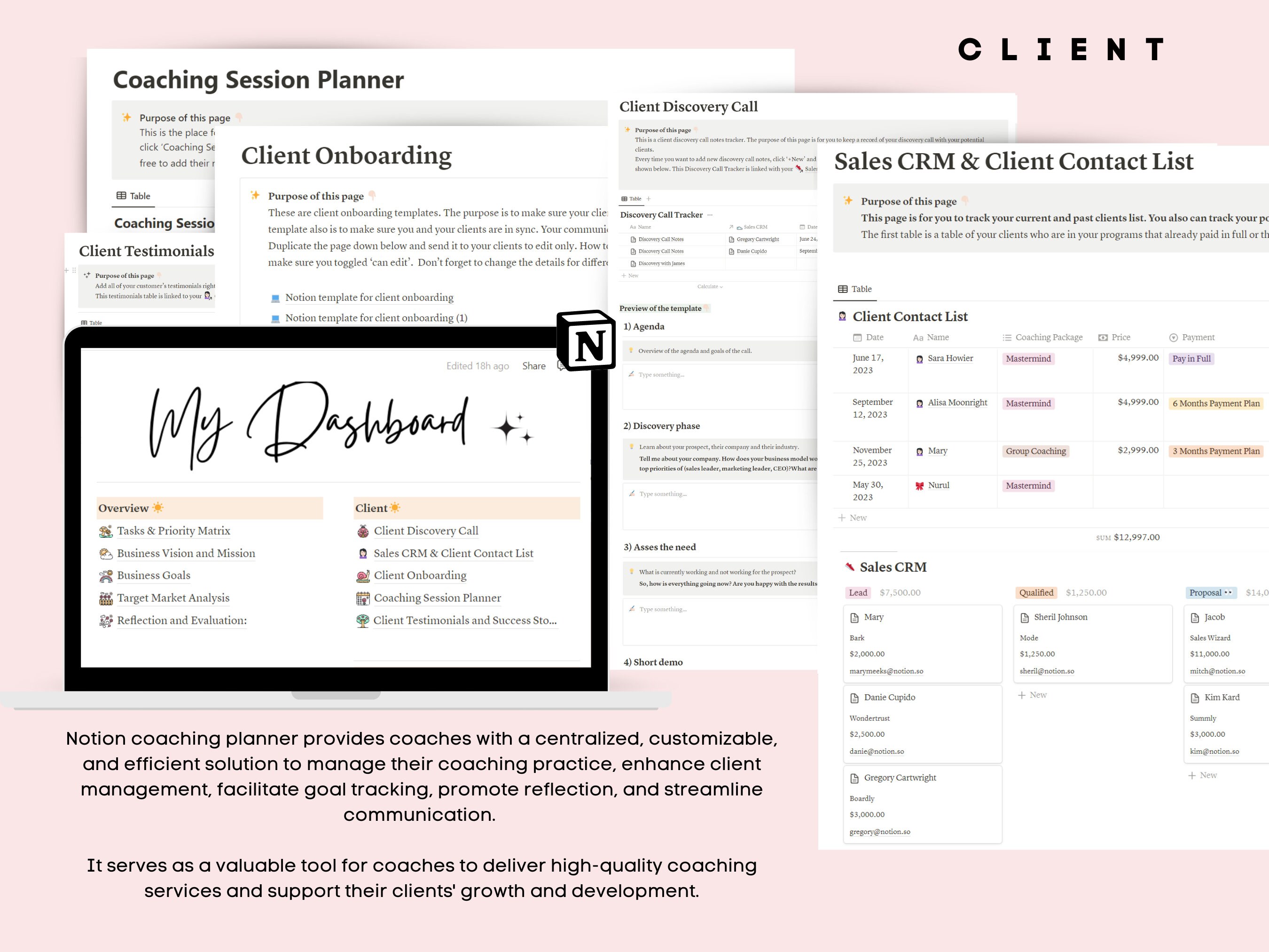 Notion Coach Planner Template, Notion Coaching Template, Notion ...