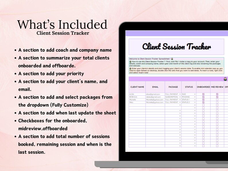 Client Session Tracker Google Spreadsheet for Coaches, Coaching Tracker ...