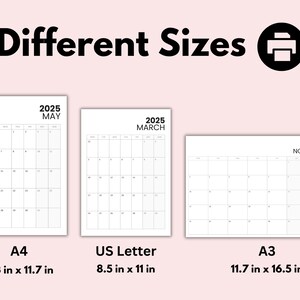 2025 Printable Monthly Calendar A4 A3 US Letter, Digital Download ...