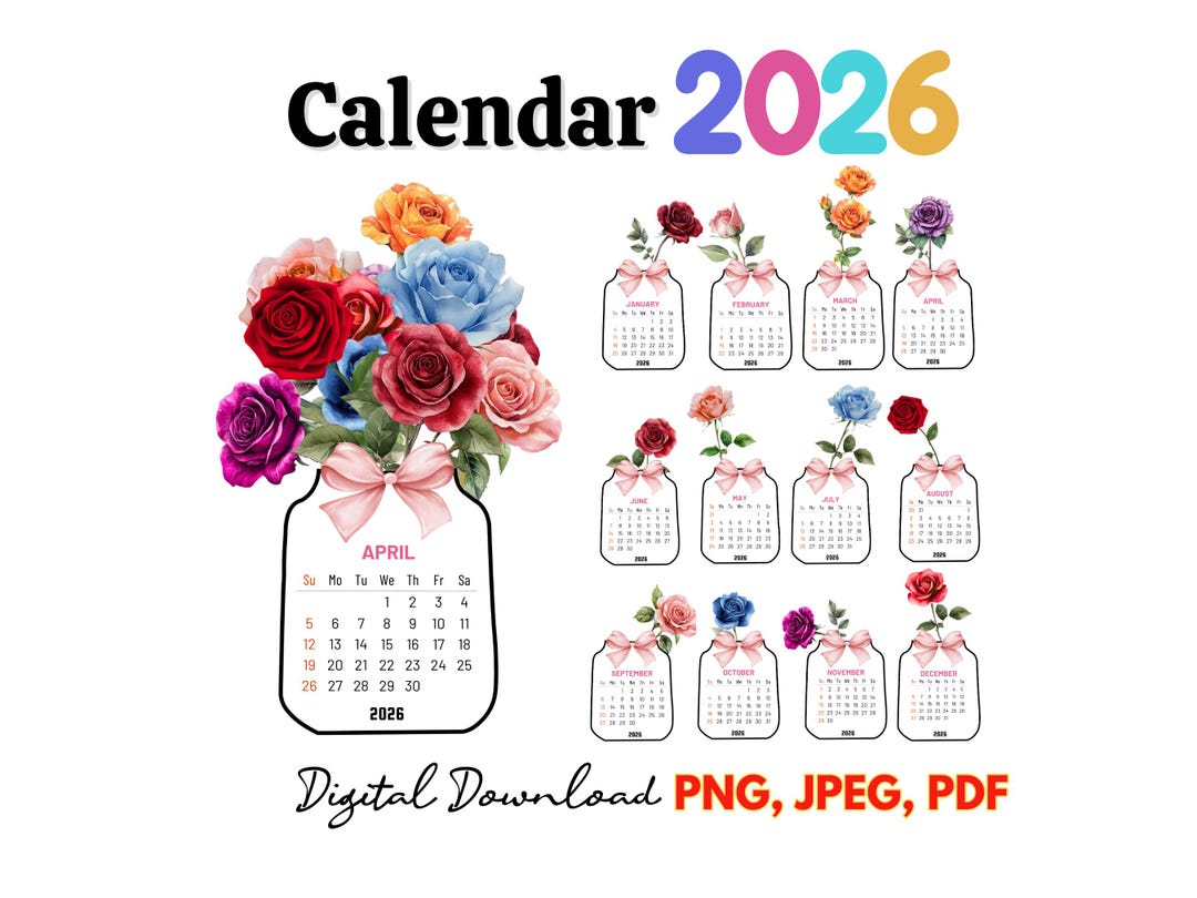 2026 Floral Desk Calendar, Printable Calendar, Desk Calendar,png JPEG ...