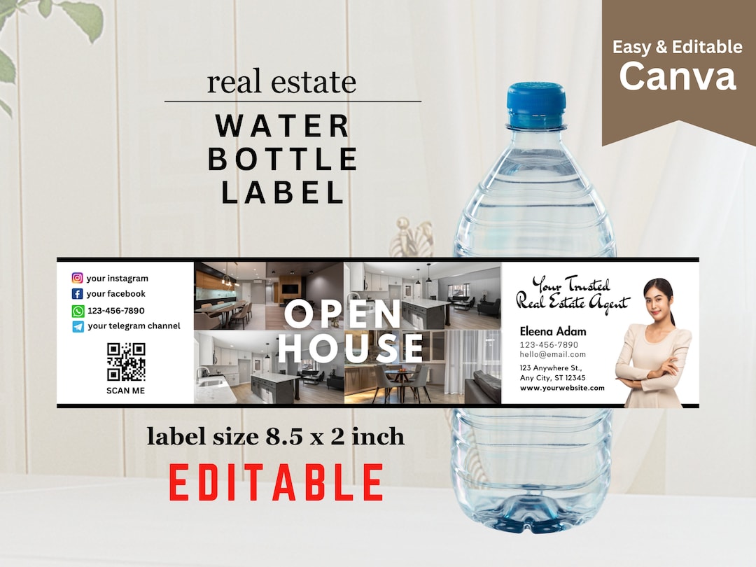 Open House Water Bottle Label Template Done for You, Open House Bottle ...