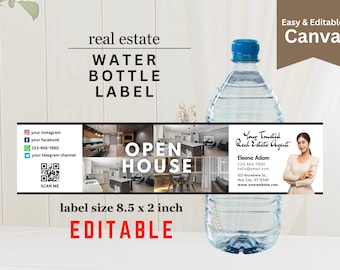 Realtor Open House Water Bottle Labels Editable Digital Download Real ...