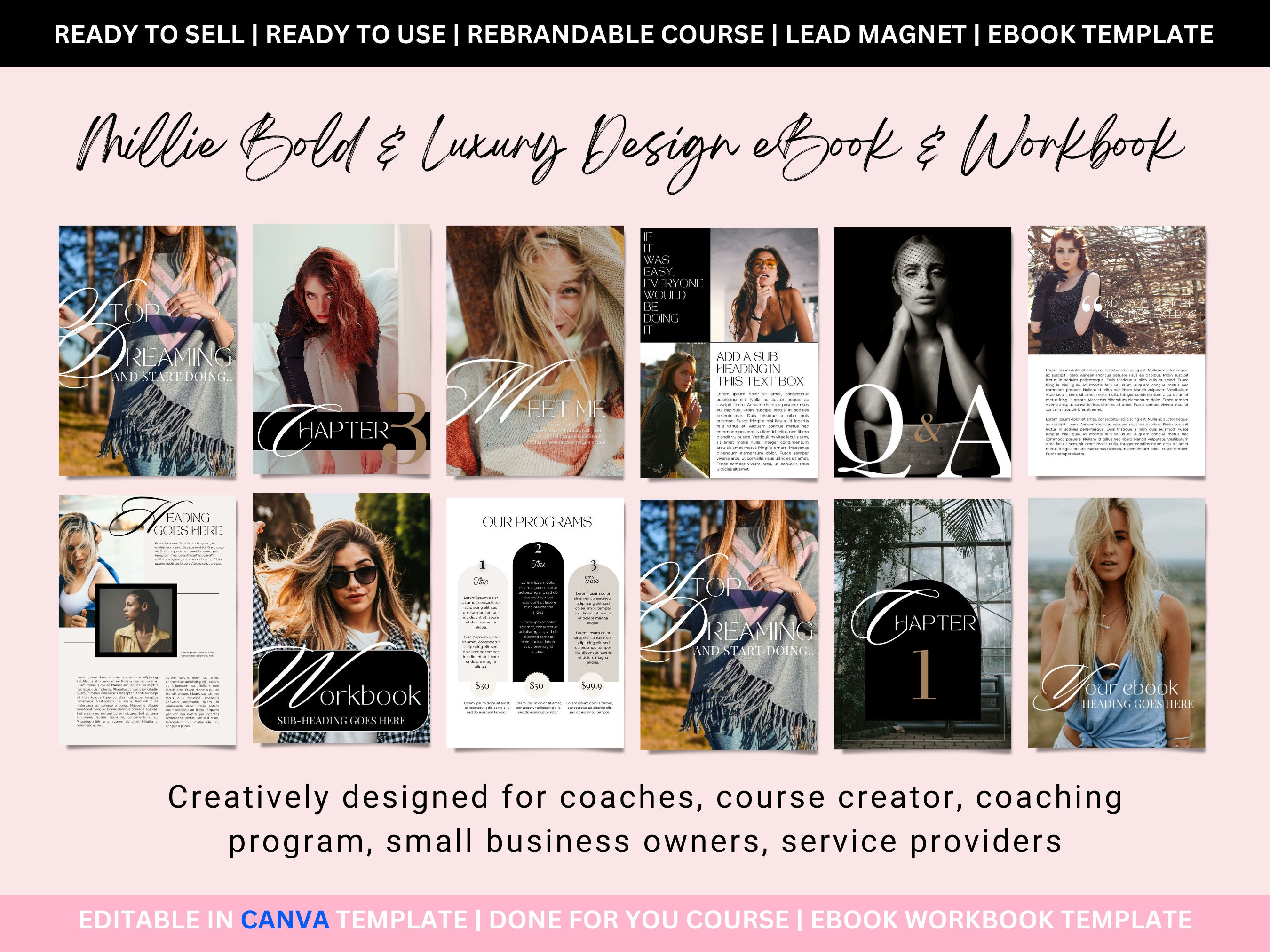 Millie Bold and Luxury Canva Template Design Ebook Workbook With MRR ...