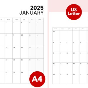 2025 Printable Monthly Calendar A4 A3 US Letter, Digital Download ...