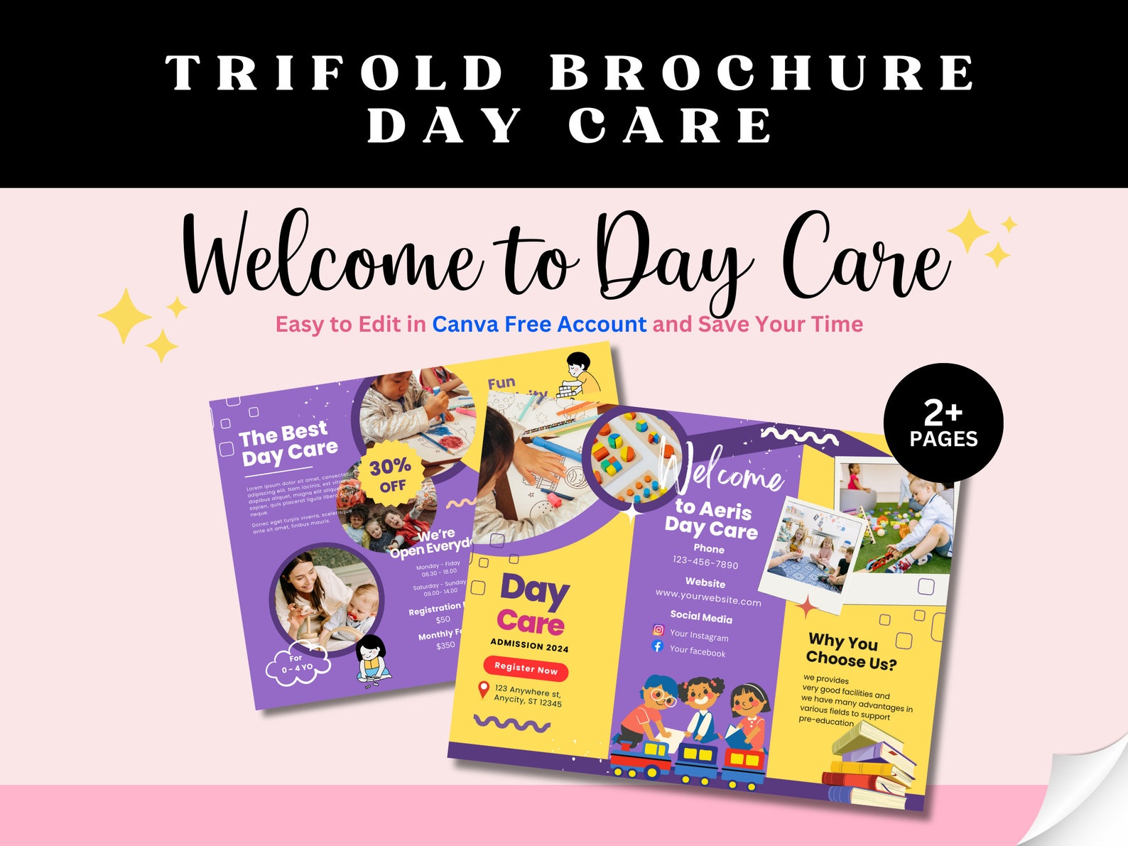Child Daycare Flyer Template Canva,preschool Brochure,babysitting ...