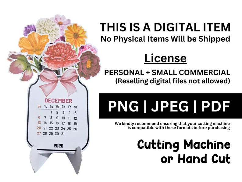 2026 Floral Desk Calendar, Printable Calendar, Desk Calendar,png JPEG ...