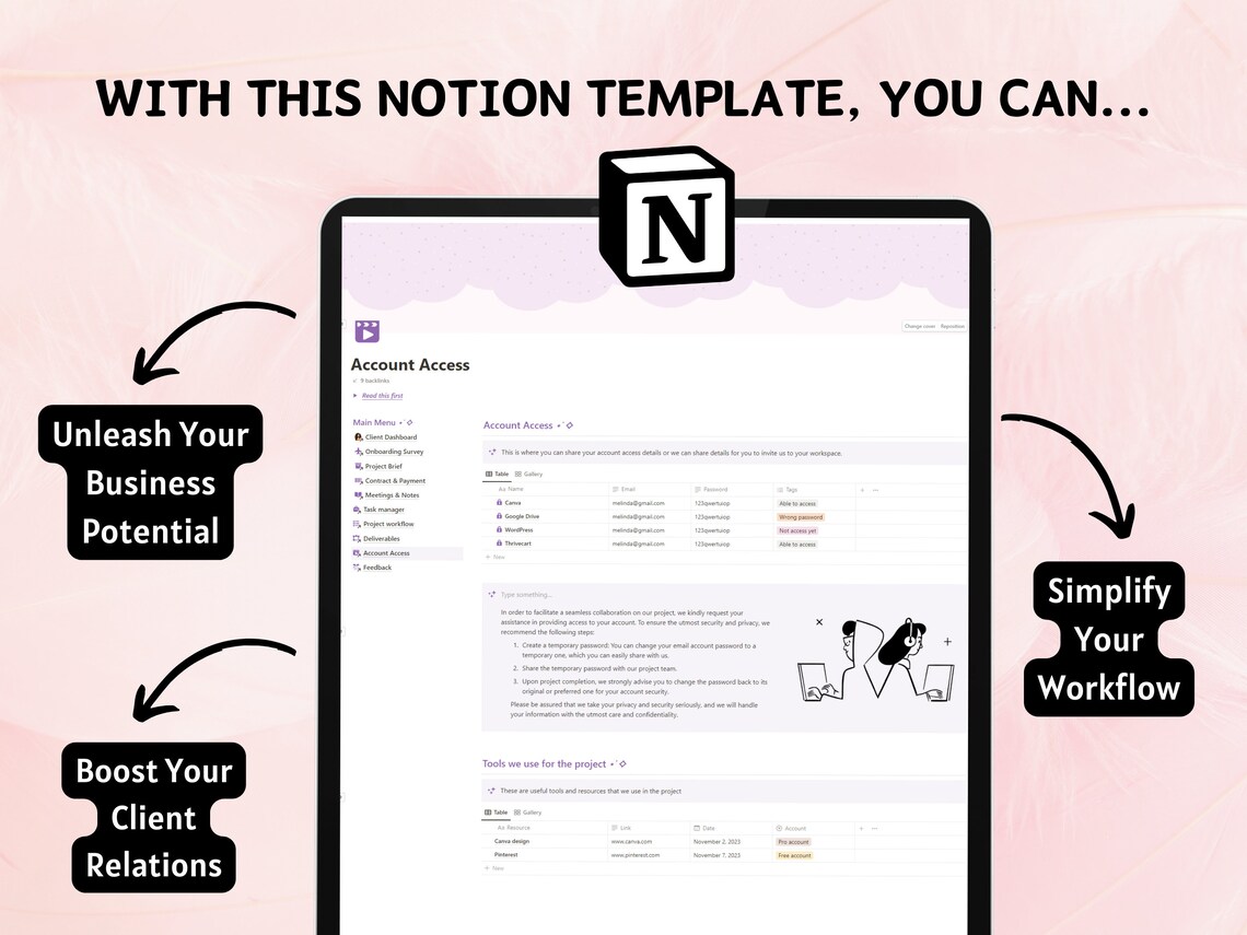 Notion Template Client Portal, Client Dashboard Project Tracker, Client ...