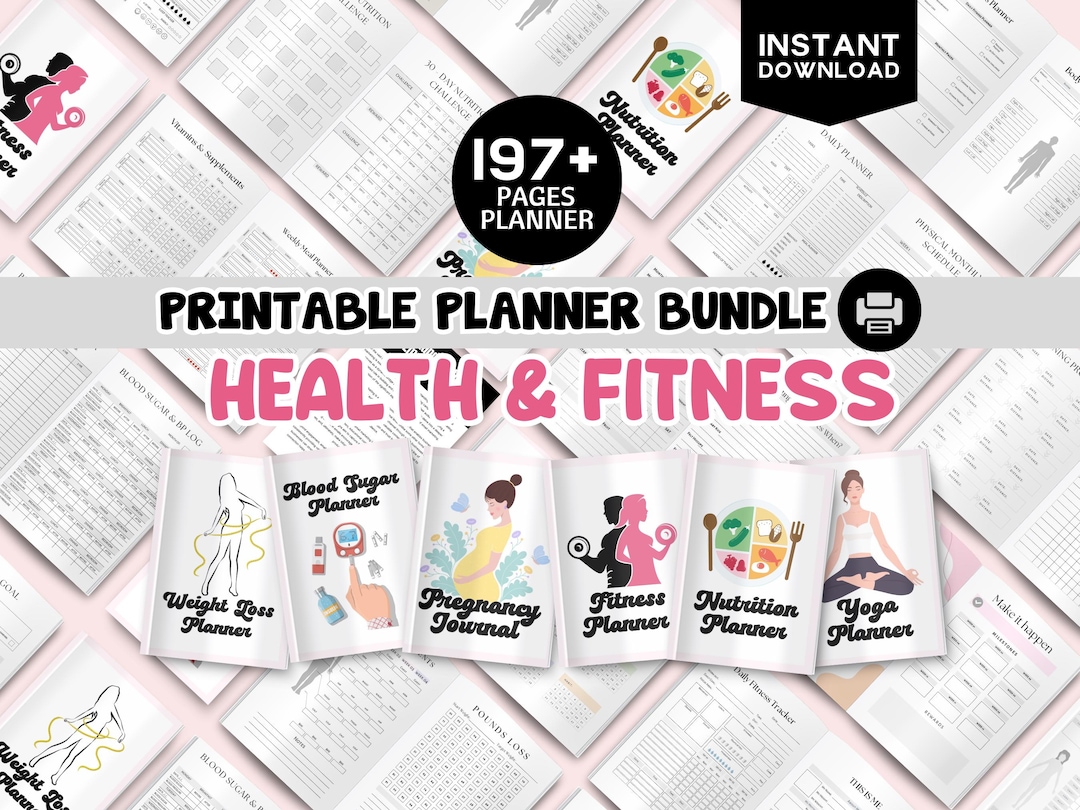Printable Health and Fitness Planner, Nutrition, Weight Loss, Blood ...