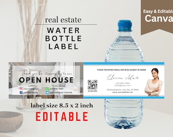 Open House Water Bottle Label, Open House Bottle Tag, Real Estate Water ...