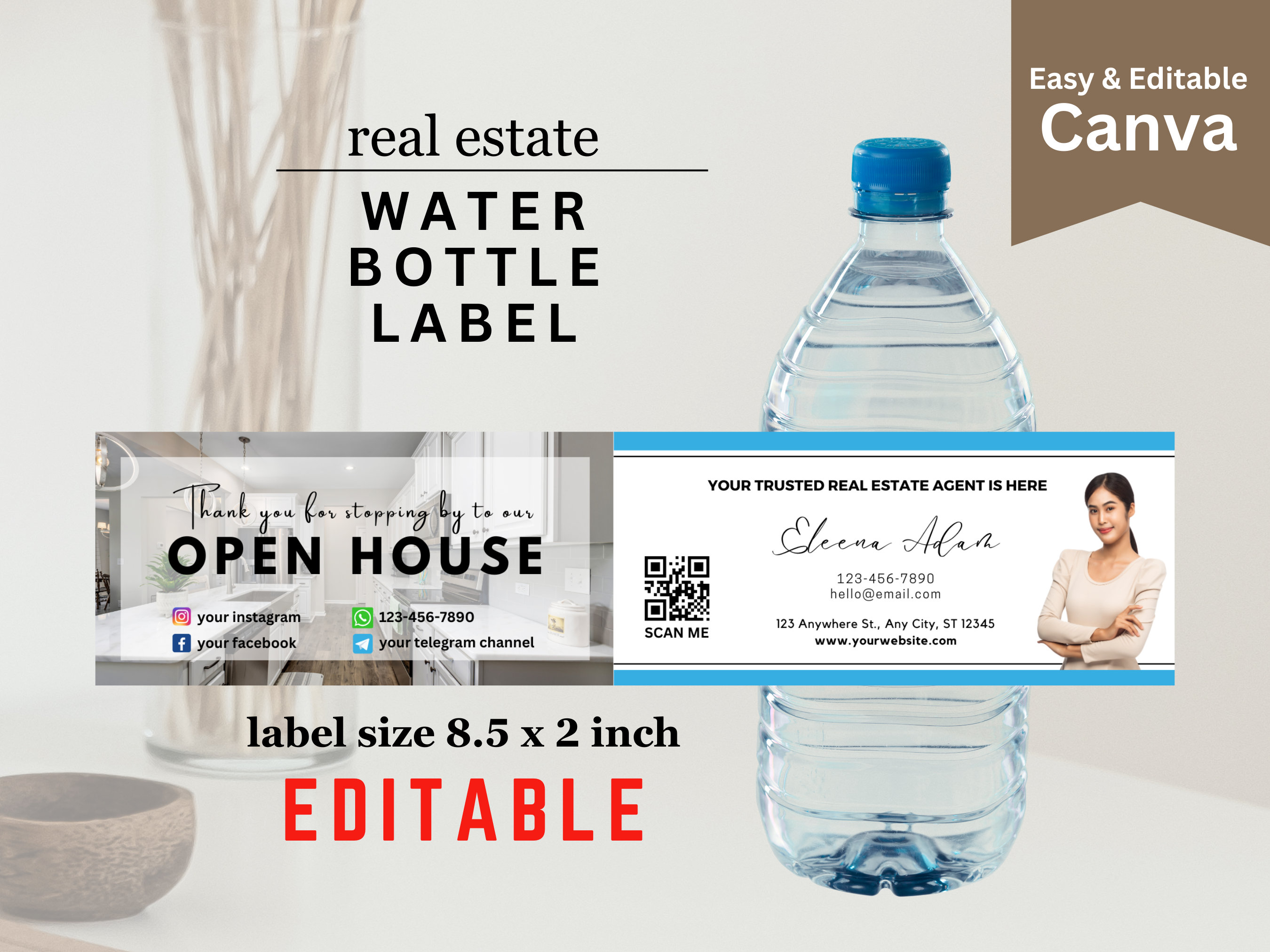 Open House Water Bottle Label Template, Open House Bottle Tag, Real ...