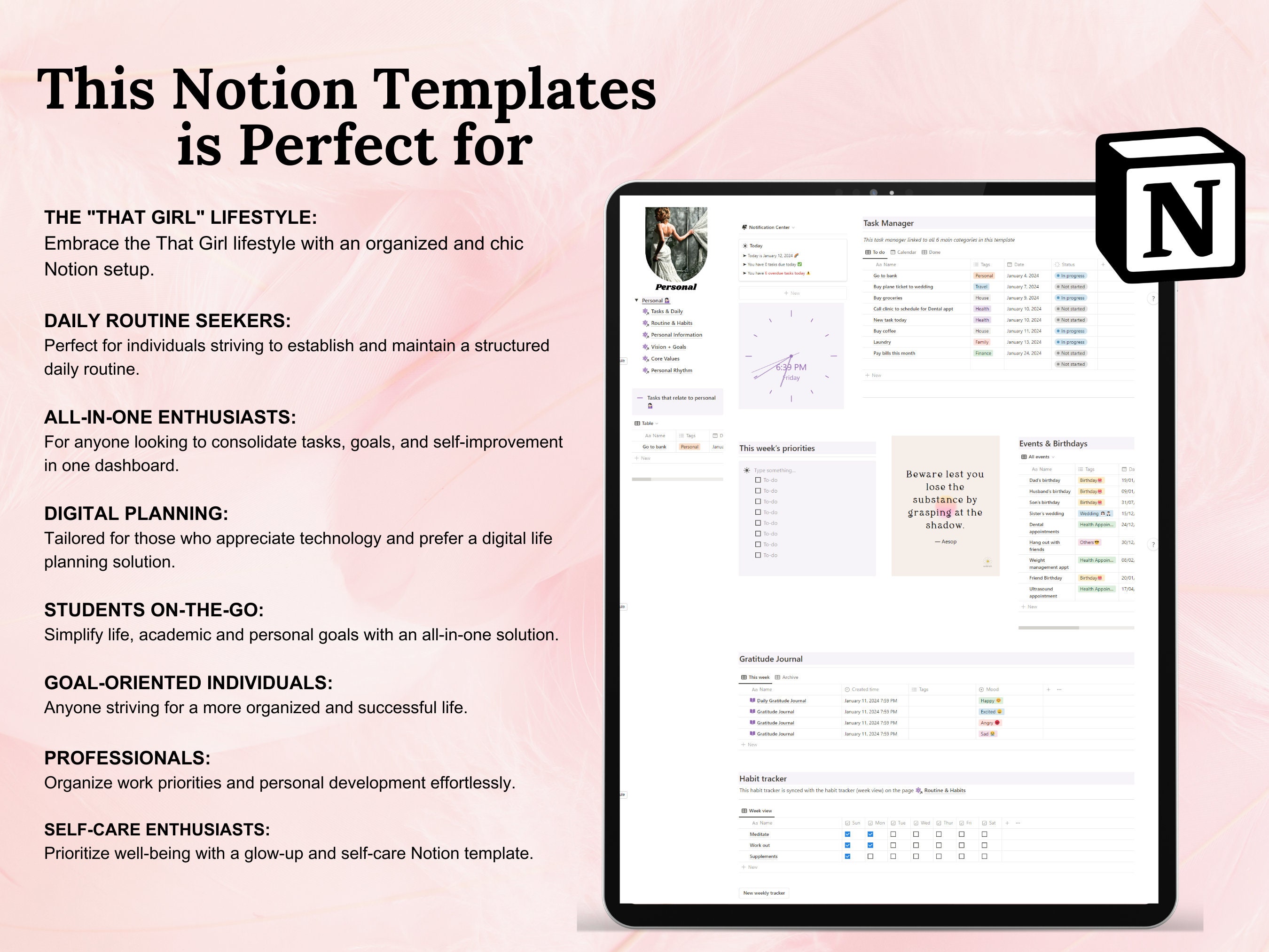 Notion Life Planner, Notion Digital Life Template, All-in-one Planner ...