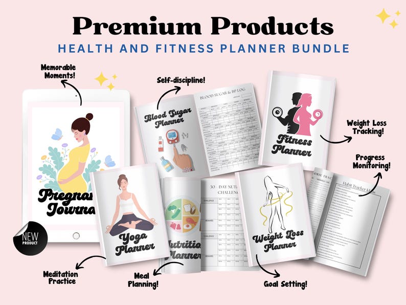 Printable Health and Fitness Planner, Nutrition, Weight Loss, Blood ...
