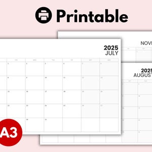 2025 Printable Monthly Calendar A4 A3 US Letter, Digital Download ...