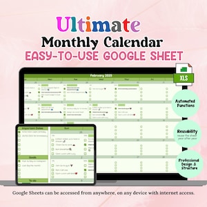 2026 Editable Monthly Calendar, Digital Google Sheets Planner,reusable ...