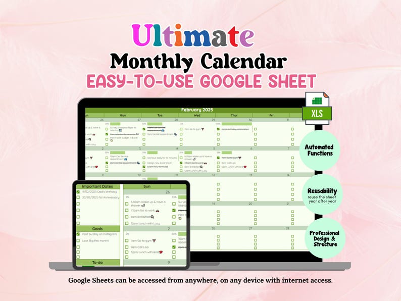 2025 Editable Monthly Calendar, Digital Google Sheets Planner,reusable ...