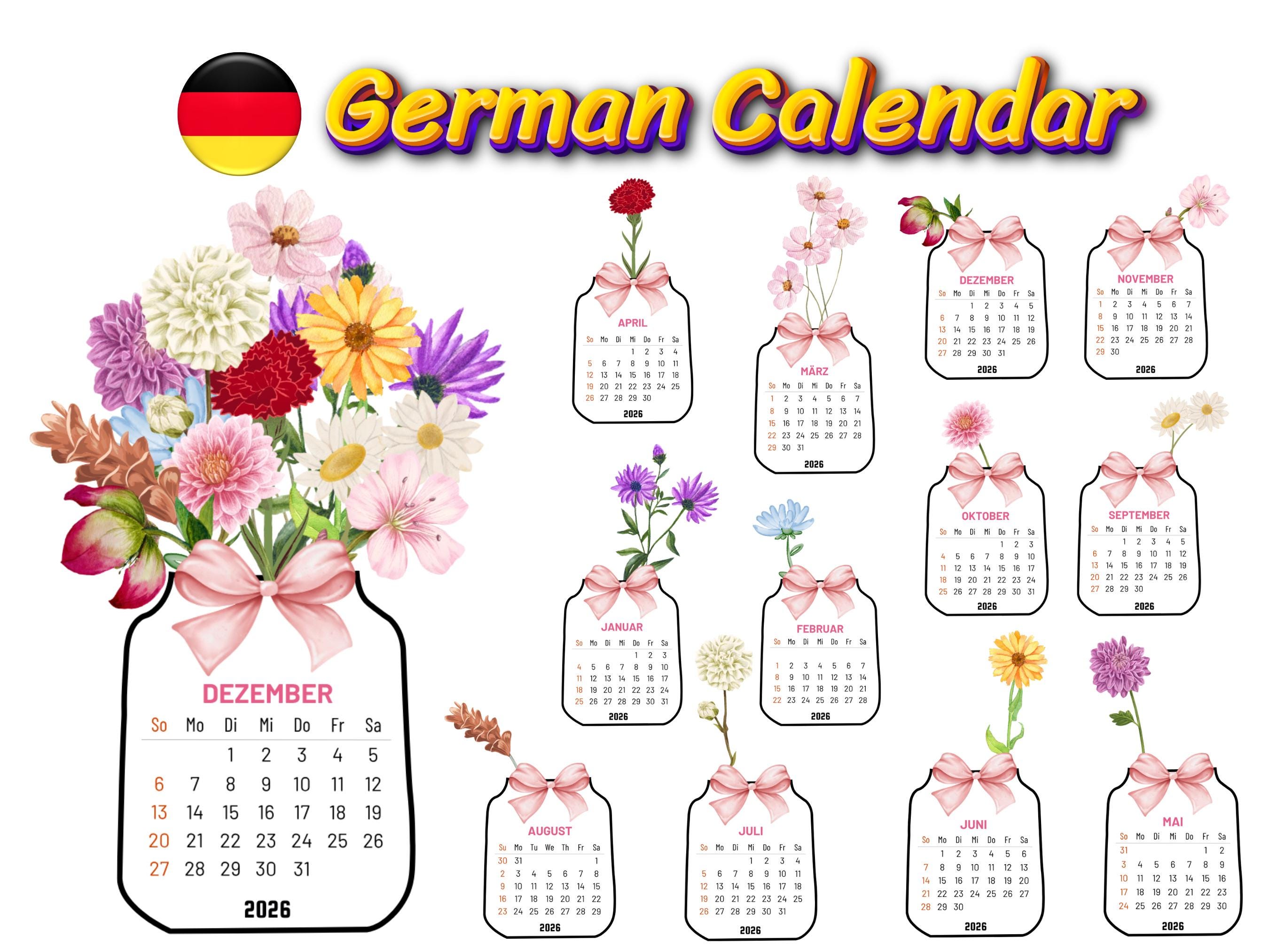 2026 Flower Vase Calendar, Printable Calendar, Desk Calendar, PNG PDF ...