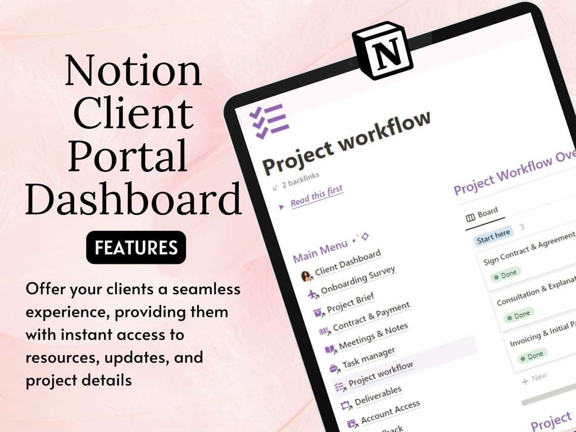 Notion Template Client Portal, Client Dashboard Project Tracker, Client Onboarding, Notion ...