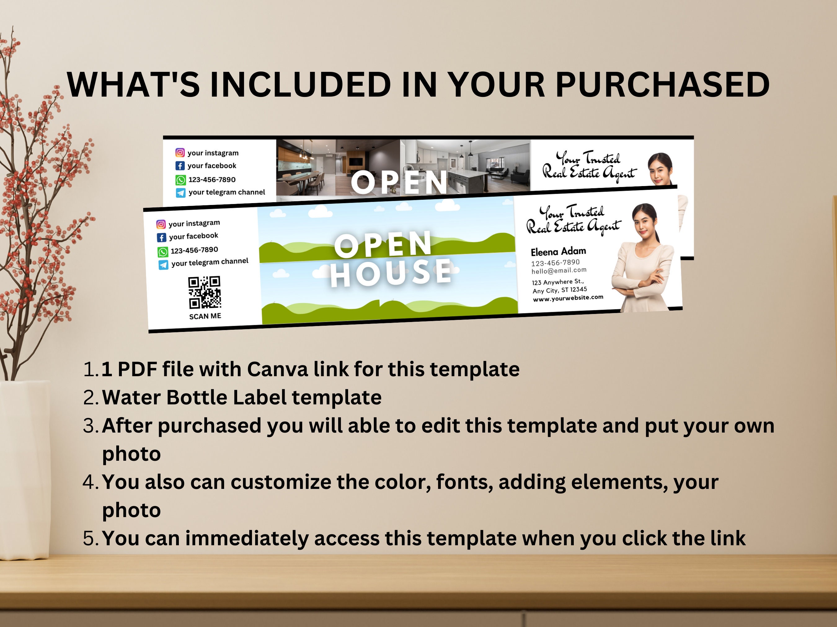 Open House Water Bottle Label Template Done for You, Open House Bottle ...