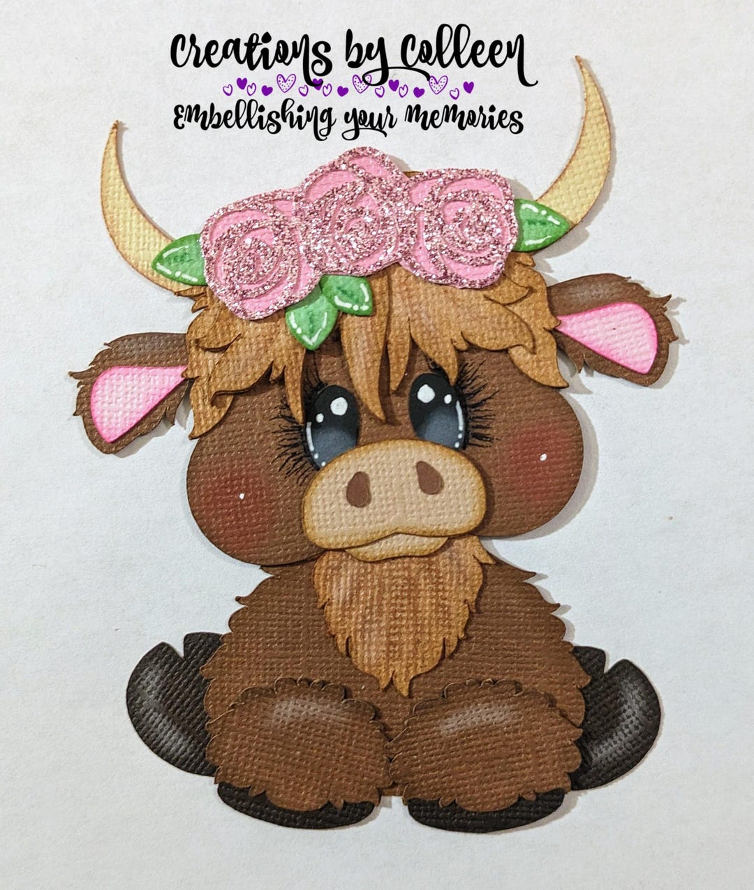 Highland Cow Valentine Roses Premade Paper Piecing Scrapbooking Card ...