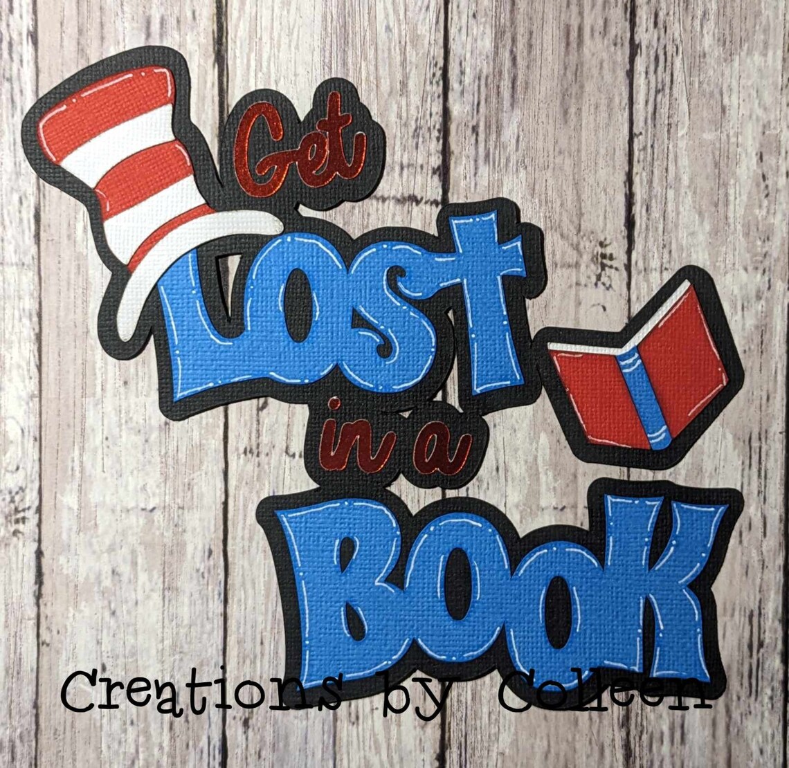 Premade Paper Piecing Title Get Lost in a Book Red Hat Embellishment ...