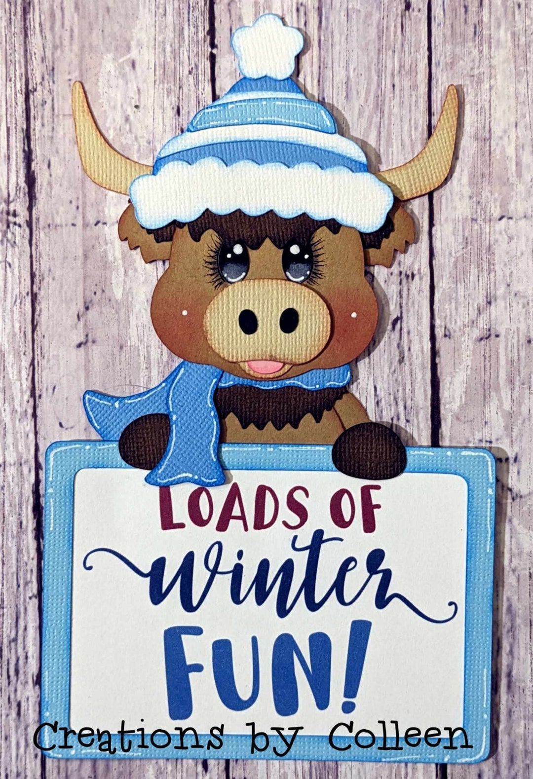 Highland Cow Winter Premade Paper Piecing Title Card Scrapbooking Card ...