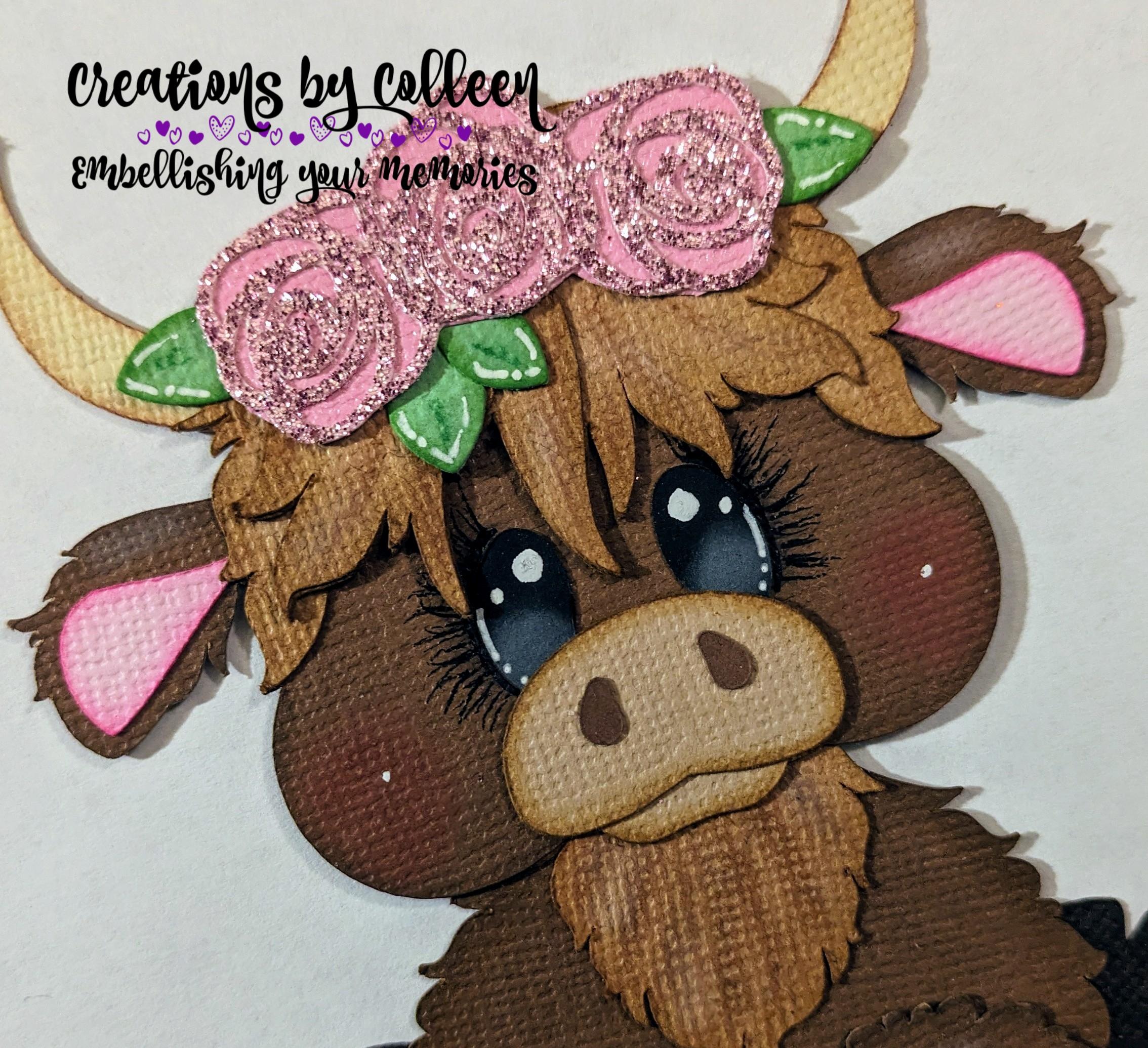 Highland Cow Valentine Roses Premade Paper Piecing Scrapbooking Card ...